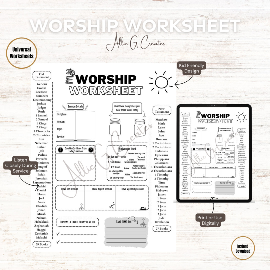 Worship Worksheet, Sermon Notes, Kids Sermon Notes, Church Activity ...