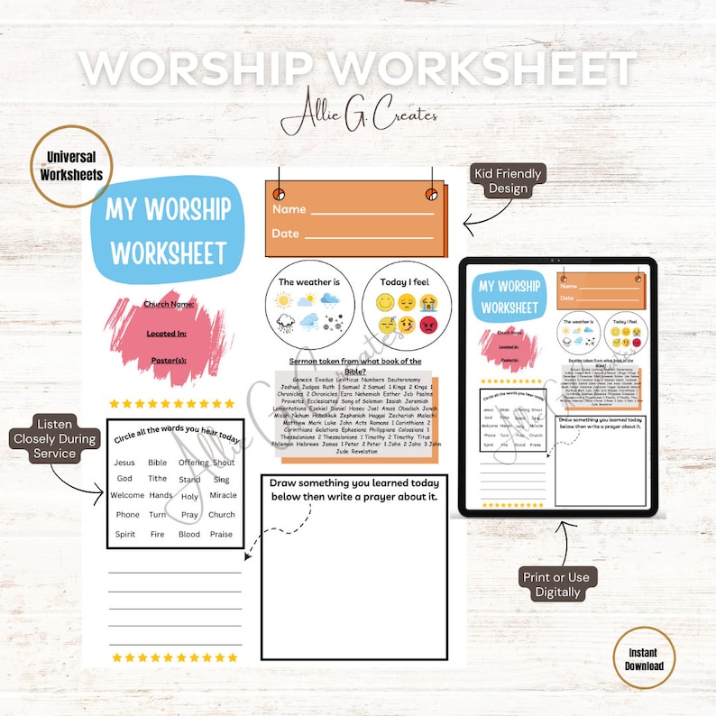 Worship Worksheet, Sermon Notes for Kids, Kids Bible Study Notes ...