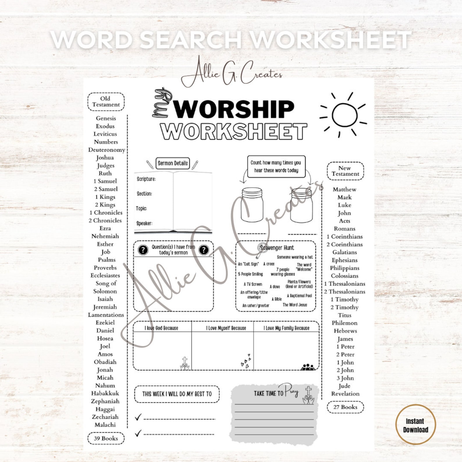 Worship Worksheet, Sermon Notes, Kids Sermon Notes, Church Activity ...