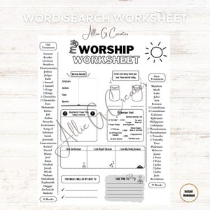 Worship Worksheet, Sermon Notes, Kids Sermon Notes, Church Activity ...