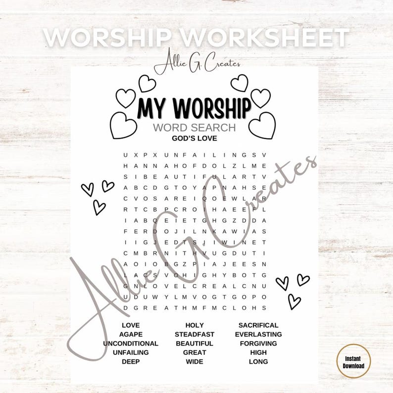 Word Search, Word Find, Kids Word Search, Worship Worksheet, Church ...