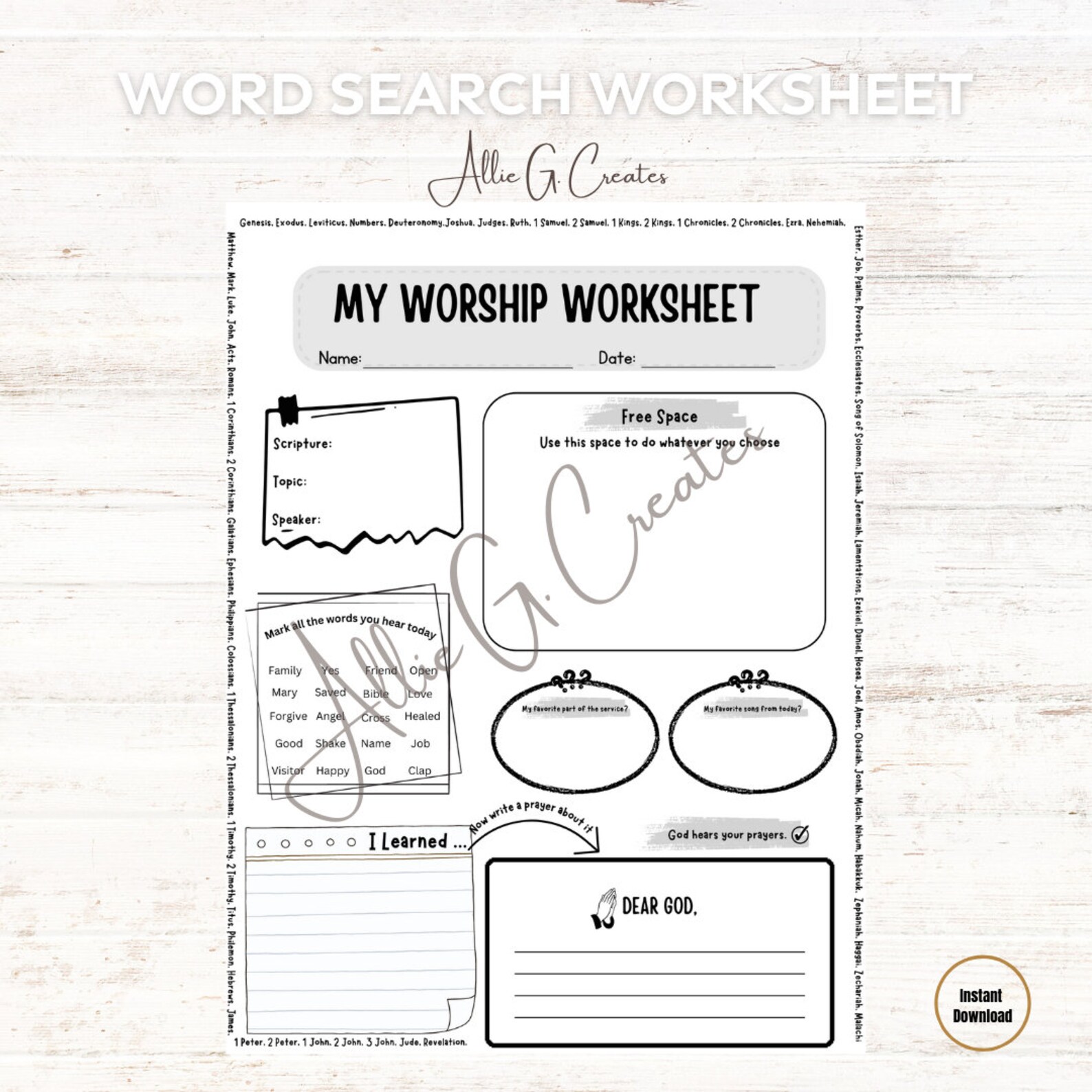 Worship Worksheet, Sermon Notes for Kids, Kids Bible Study Notes ...