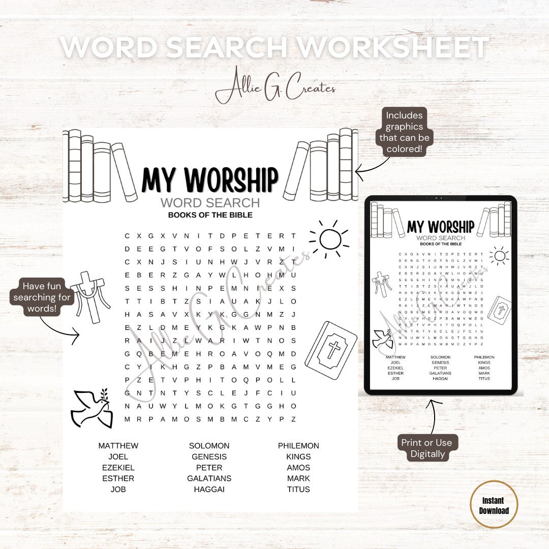 Word Search, Worship Worksheet, Sermon Notes for Kids, Kids Bible Study ...
