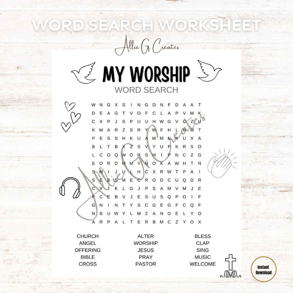 Word Search, Word Find, Kids Word Search, Worship Worksheet, Church ...