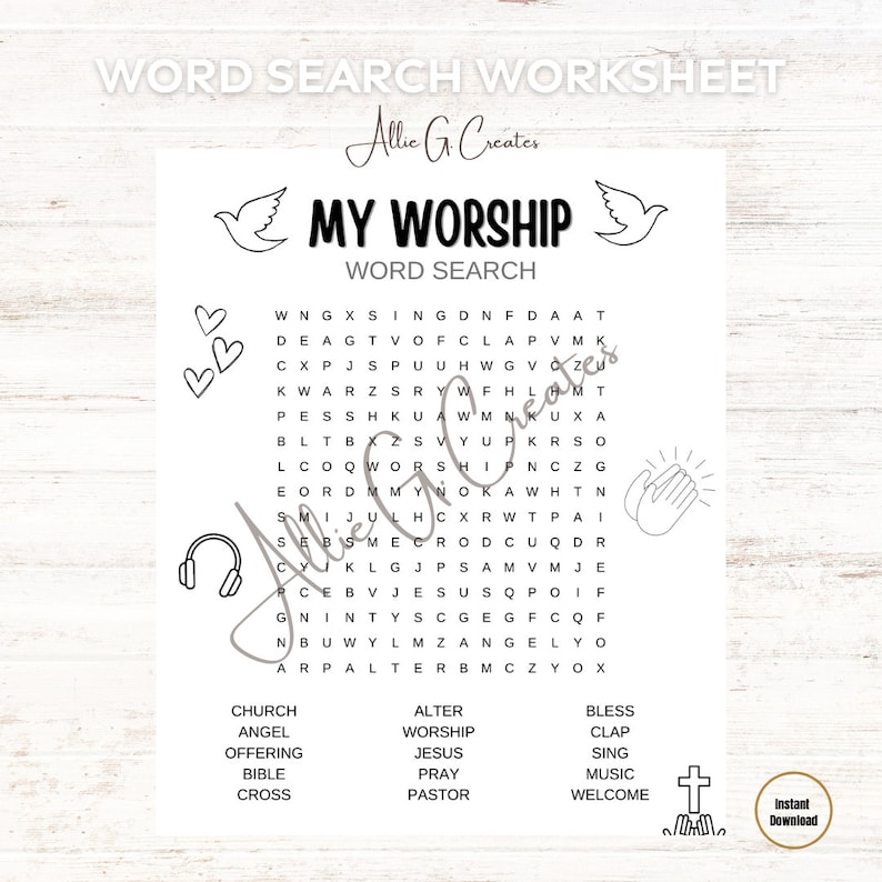 Word Search, Word Find, Kids Word Search, Worship Worksheet, Church ...