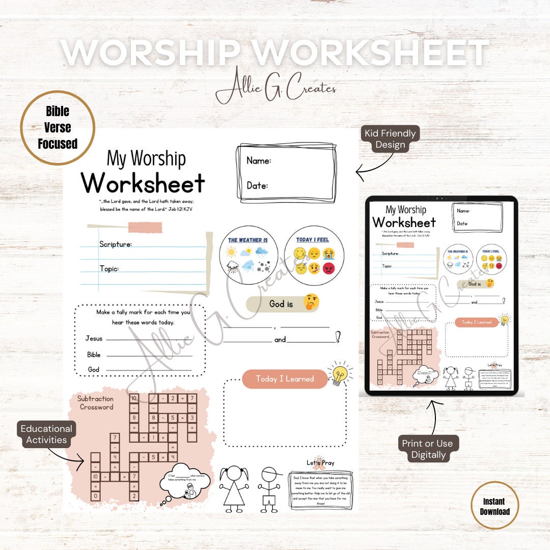 Worship Worksheet, Sermon Notes for Kids, Kids Bible Study Notes ...