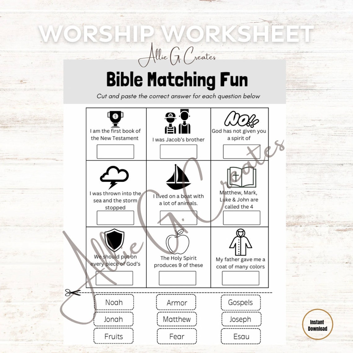 Matching, Cut & Paste, Church Activity, Children's Church, Worship ...