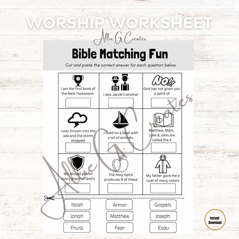 Matching, Cut & Paste, Church Activity, Children's Church, Worship ...