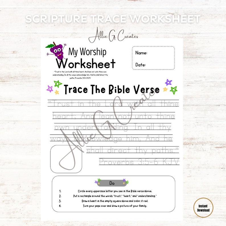 Scripture Trace, Worship Worksheet, Kids Sermon Notes, Church Activity ...