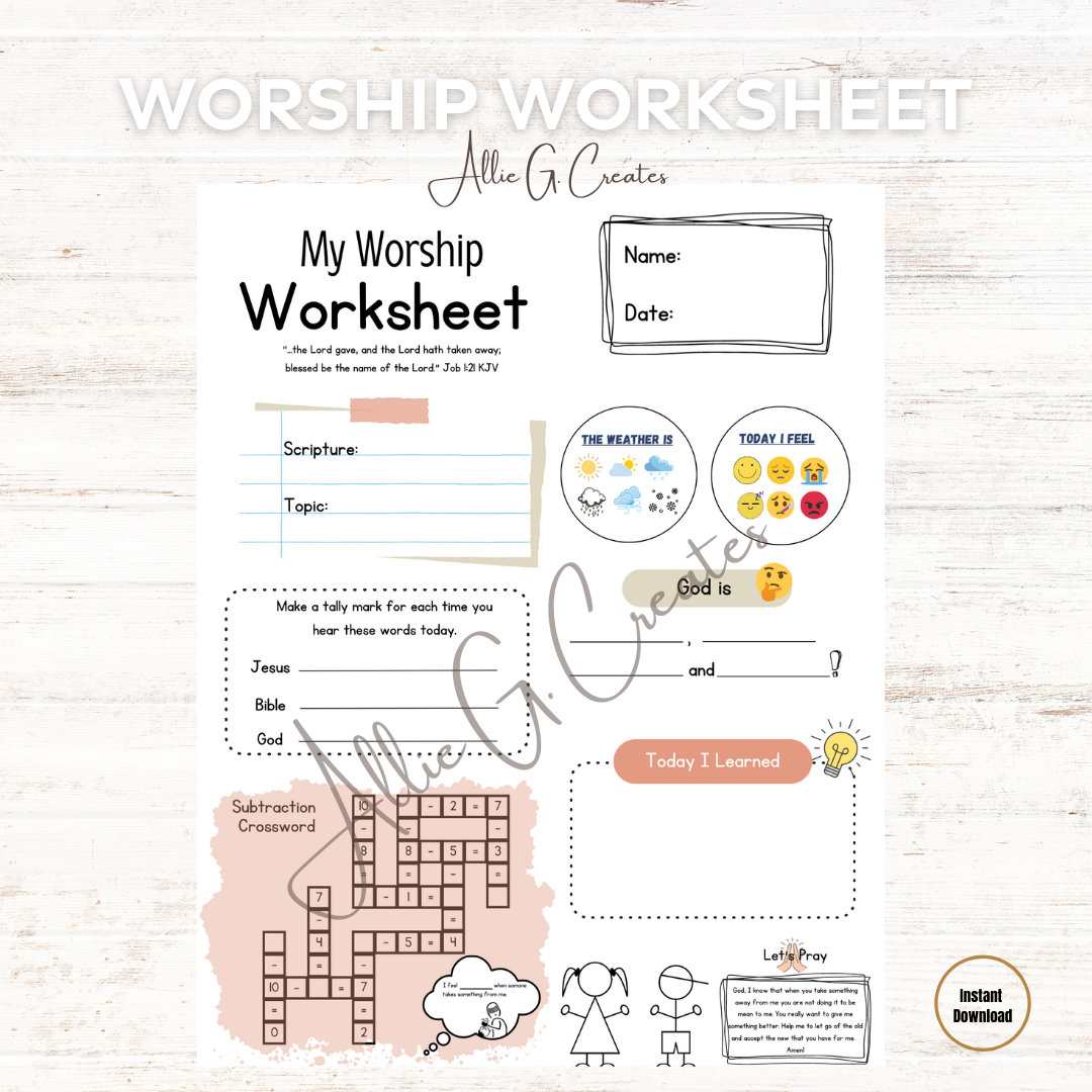 Worship Worksheet, Sermon Notes for Kids, Kids Bible Study Notes ...