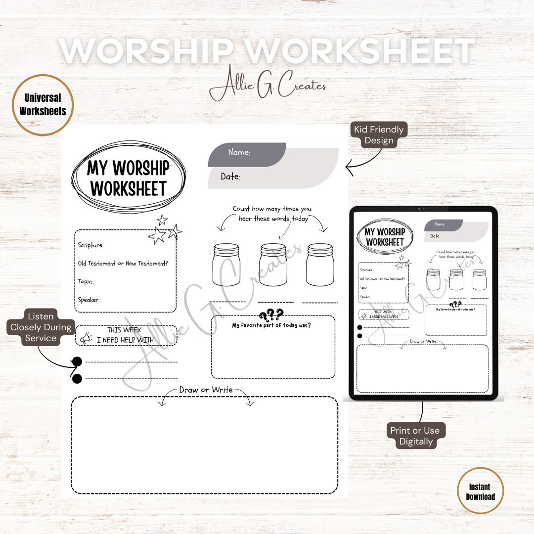 Worship Worksheet, Sermon Notes, Kids Sermon Notes, Kids Bible Study ...