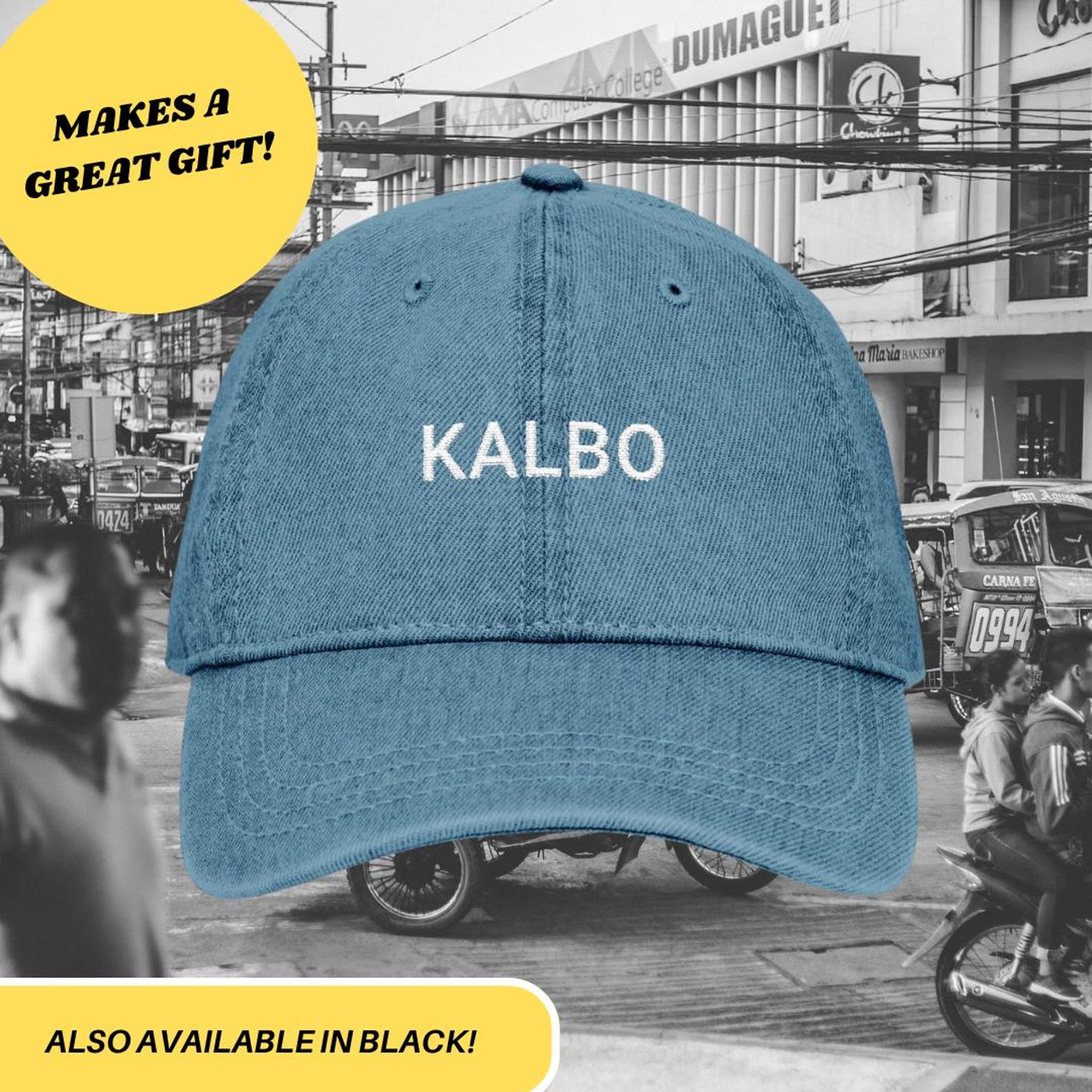 Kalbo Denim Dad Hat | Funny Filipino Bald Baseball Cap | Philippines ...
