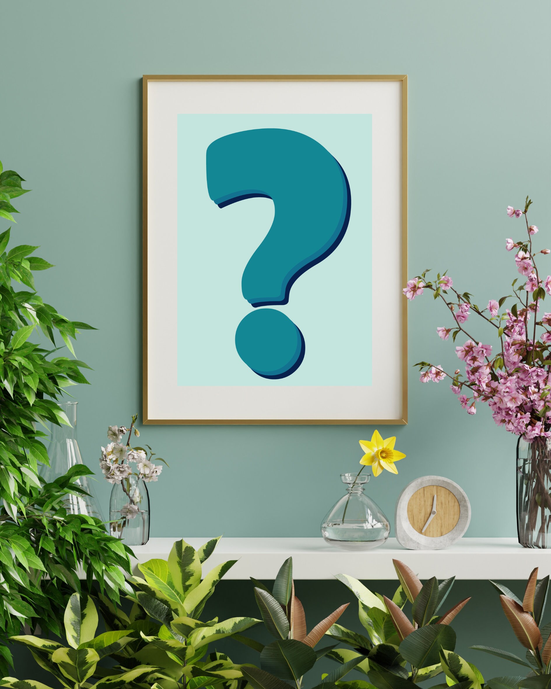 Set of 2 Wall Art Prints Question Mark Colorful Posters Orange Blue ...