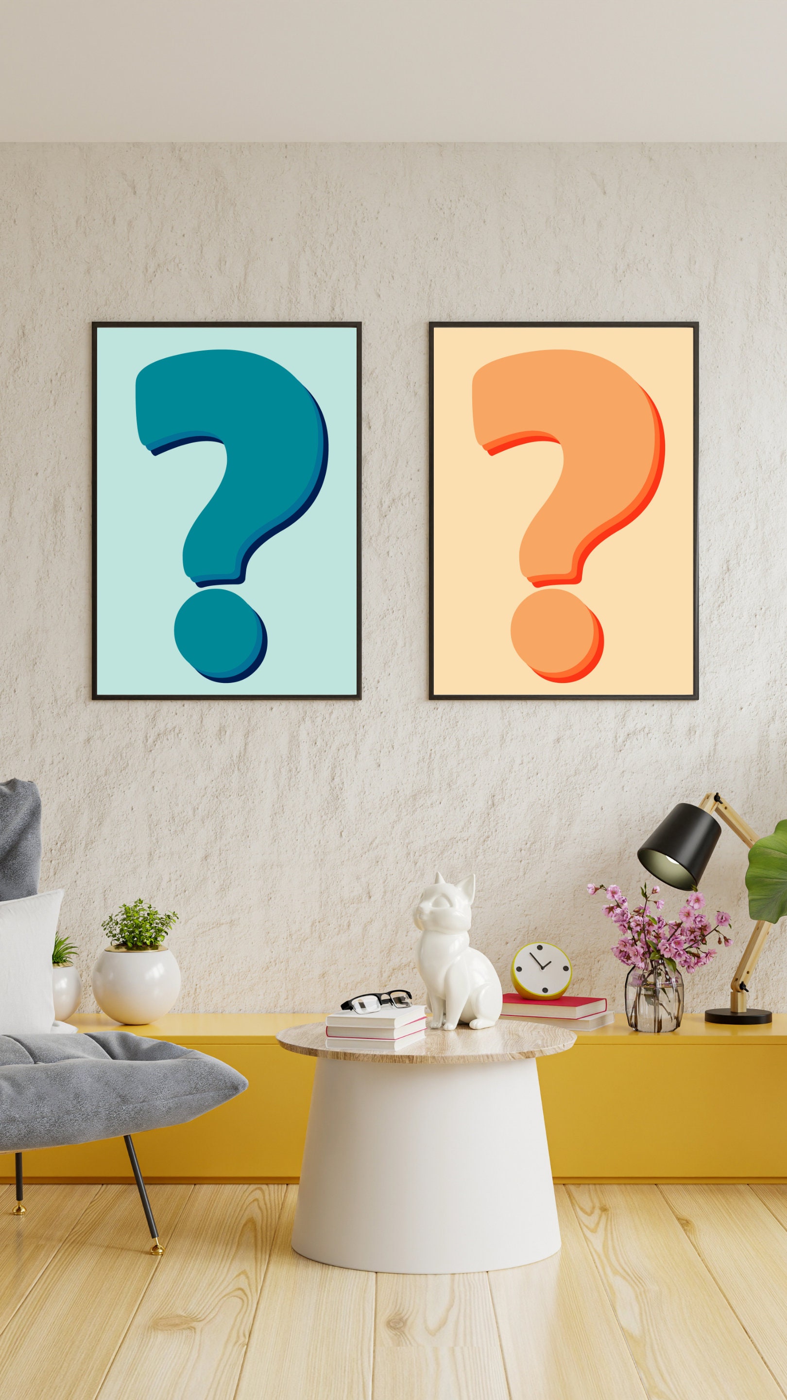 Set of 2 Wall Art Prints - Question Mark - Colorful Posters - Orange ...