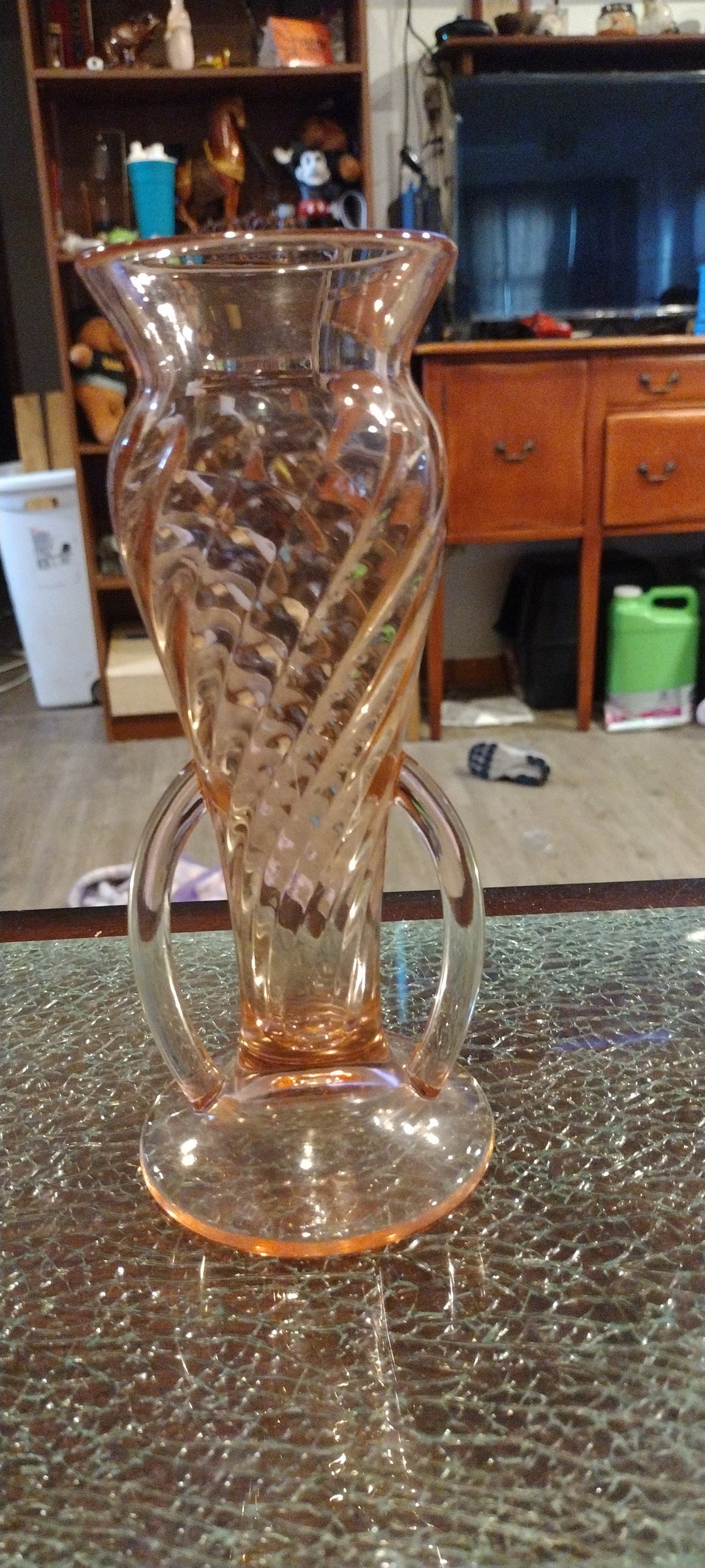 Pink Depression Glass Swirl Vase - Etsy