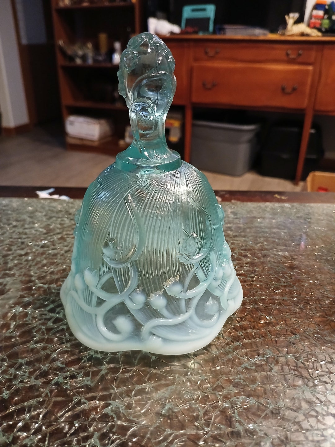 Fenton Blue Opalescent lily of the Valley Glass Bell - Etsy