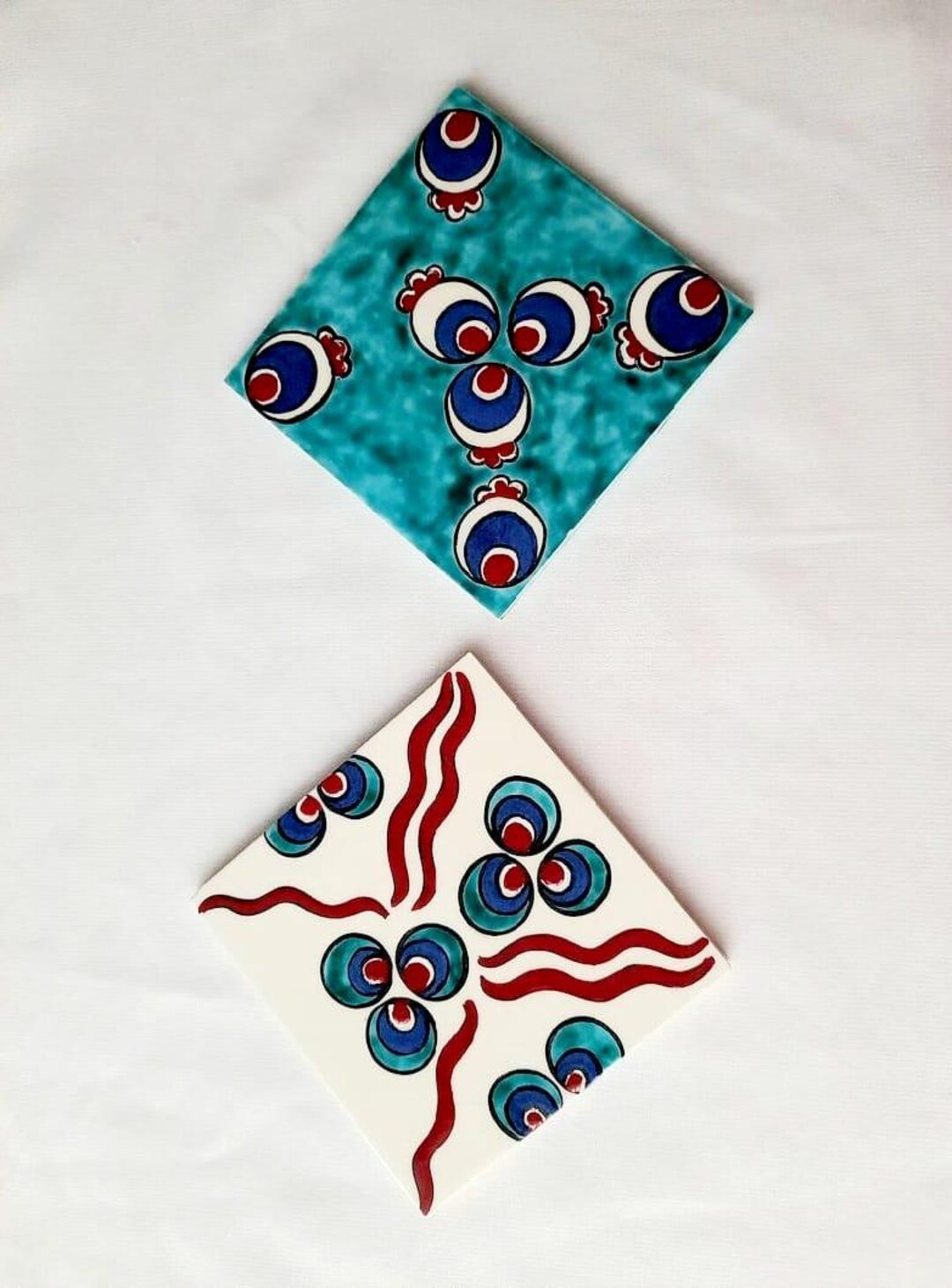 Set of 2 , Exquisite Iznik Style Ceramic Tile - Handpainted Turkish ...