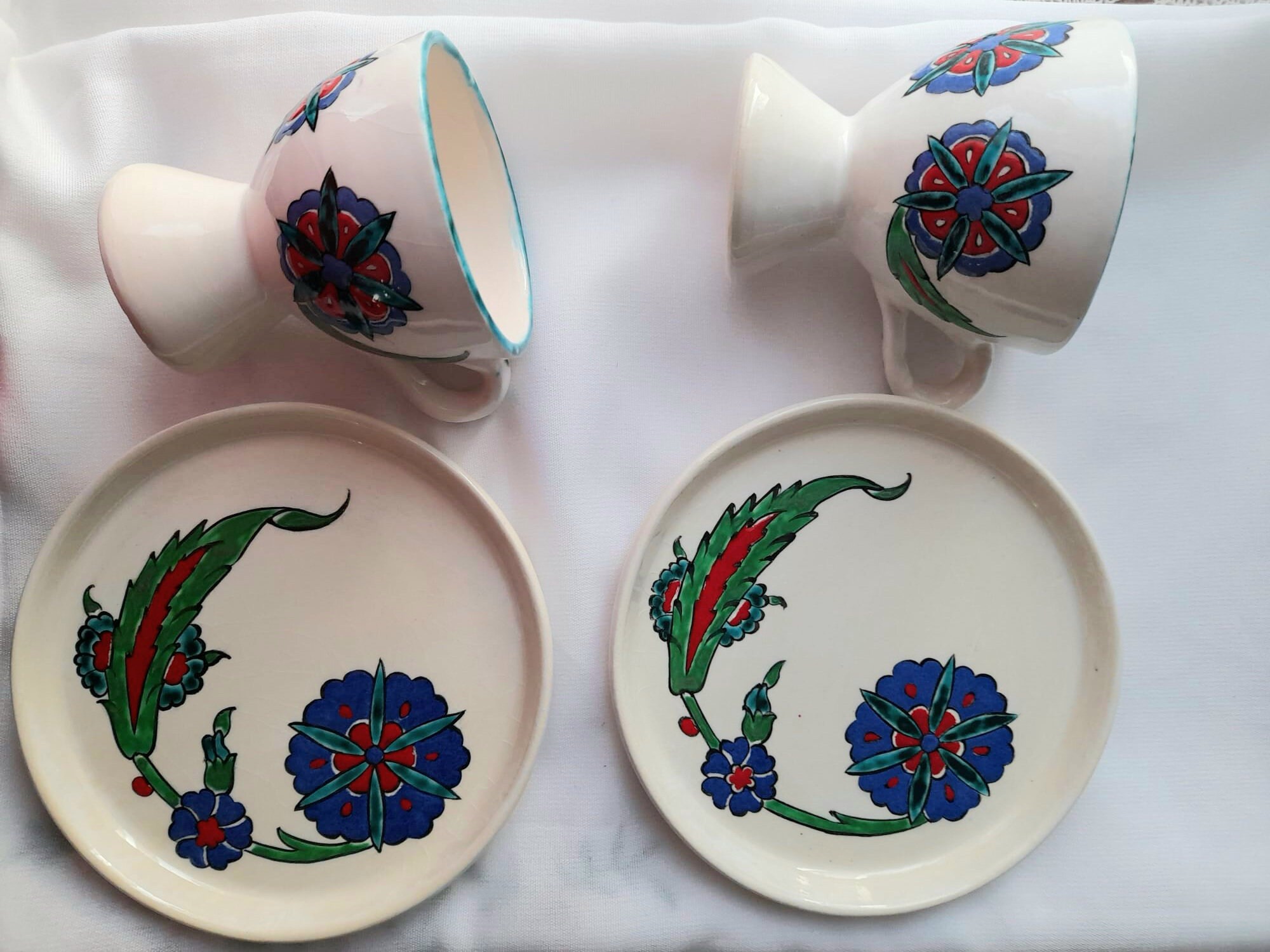 Exquisite Iznik Style Ceramic Coffee / Espresso Cup Set With Floral ...