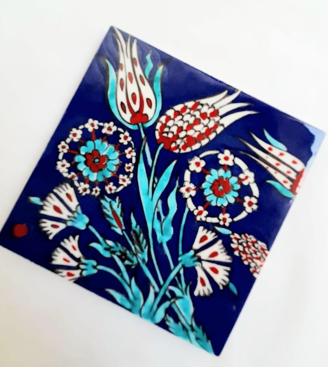 Exquisite Iznik Style Ceramic Tile Scroll Motifs - Handpainted Turkish ...