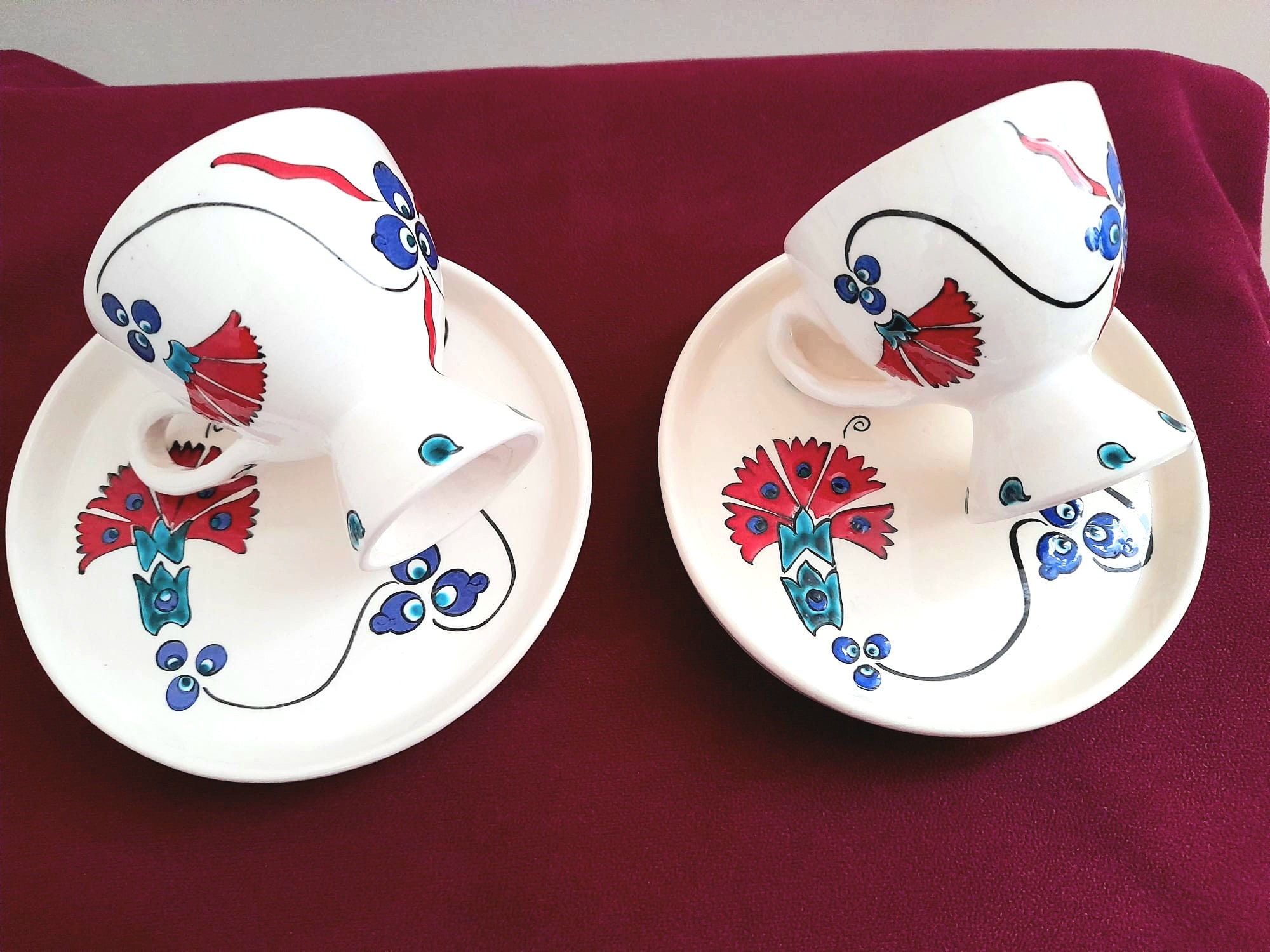 Set of 2 , Exquisite Iznik Style Ceramic Coffee / Espresso Cup With ...