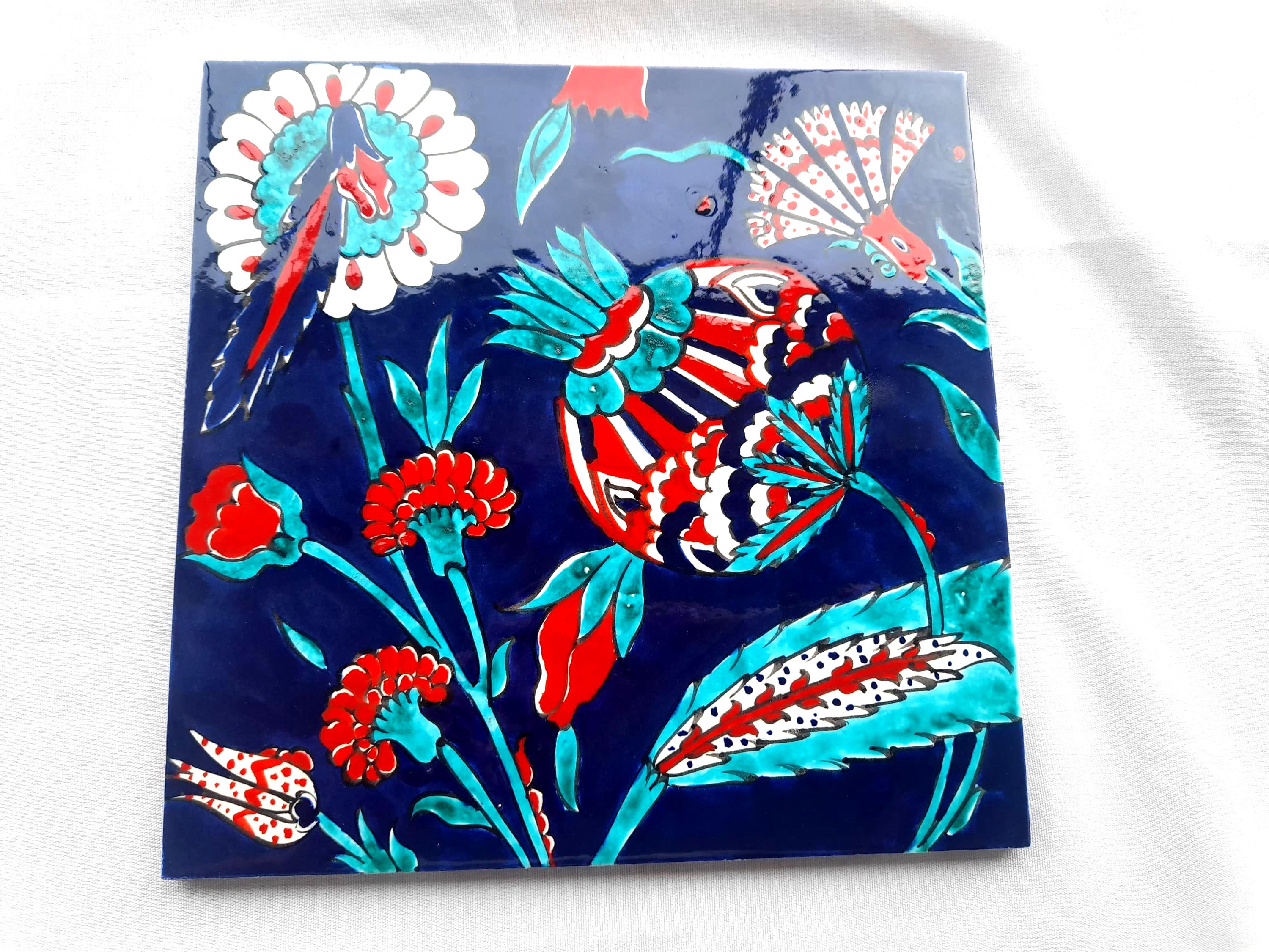 Exquisite Iznik Style Ceramic Tile Scroll Motifs - Handpainted Turkish ...