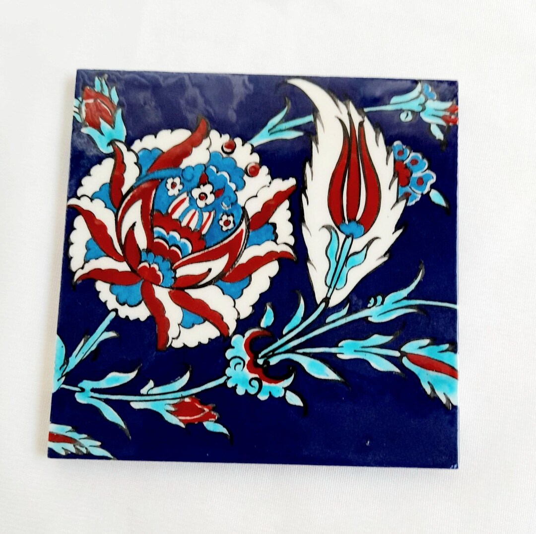 Exquisite Iznik Style Ceramic Tile Scroll Motifs - Handpainted Turkish ...