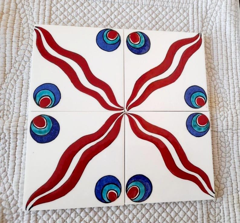 Çintemani Handpainted Iznik Style Wall Tile, Floral Scroll Pattern ...