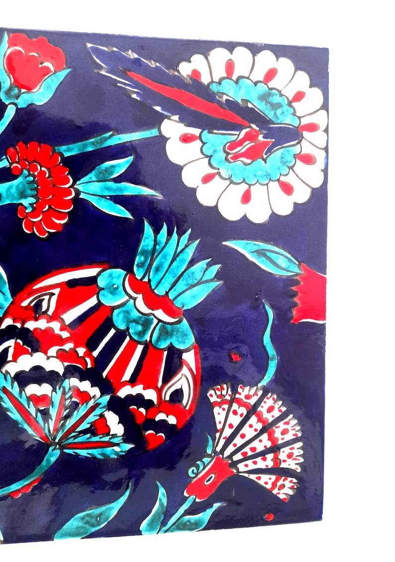Exquisite Iznik Style Ceramic Tile Scroll Motifs - Handpainted Turkish ...