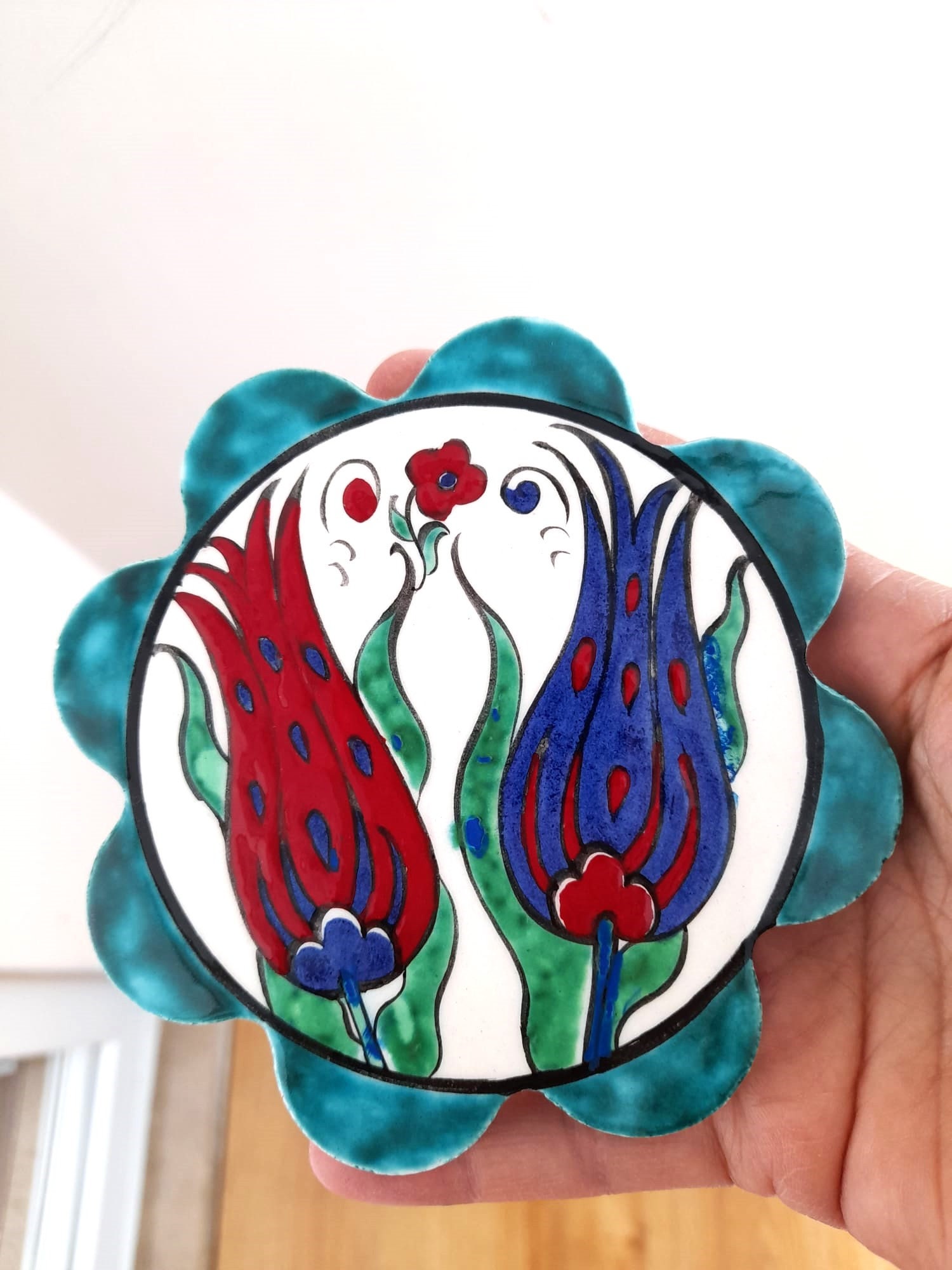 Exquisite Iznik Style Ceramic Coaster With Tulip Motifs - Handpainted ...