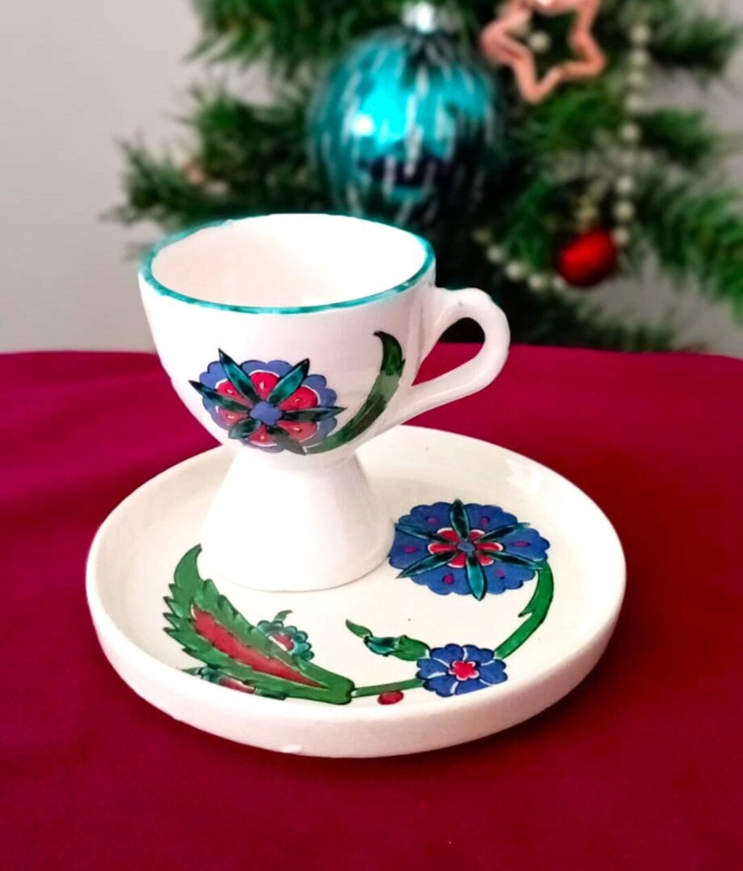 Exquisite Iznik Style Ceramic Coffee / Espresso Cup Set With Floral ...