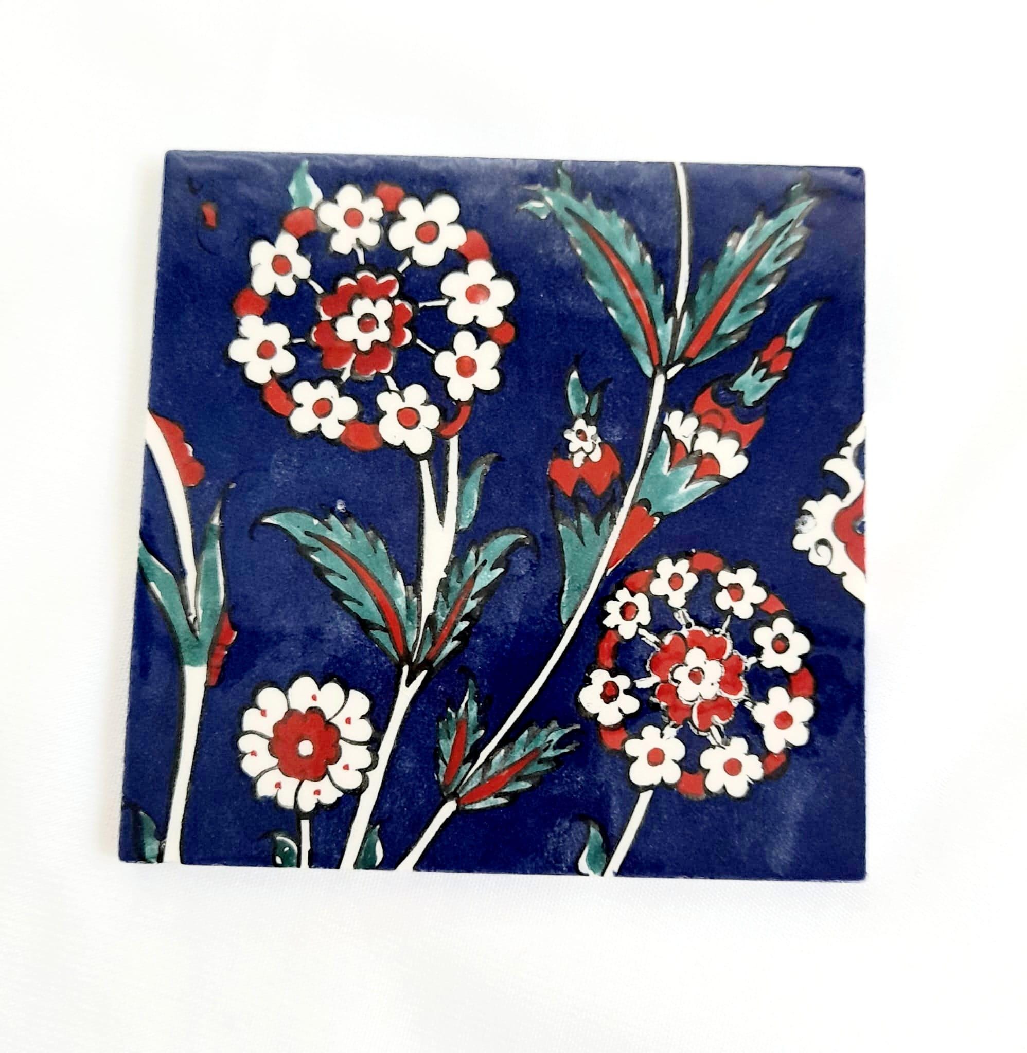 Handpainted Iznik Style Wall Tile, Floral Scroll Pattern Tile, Ceramic ...
