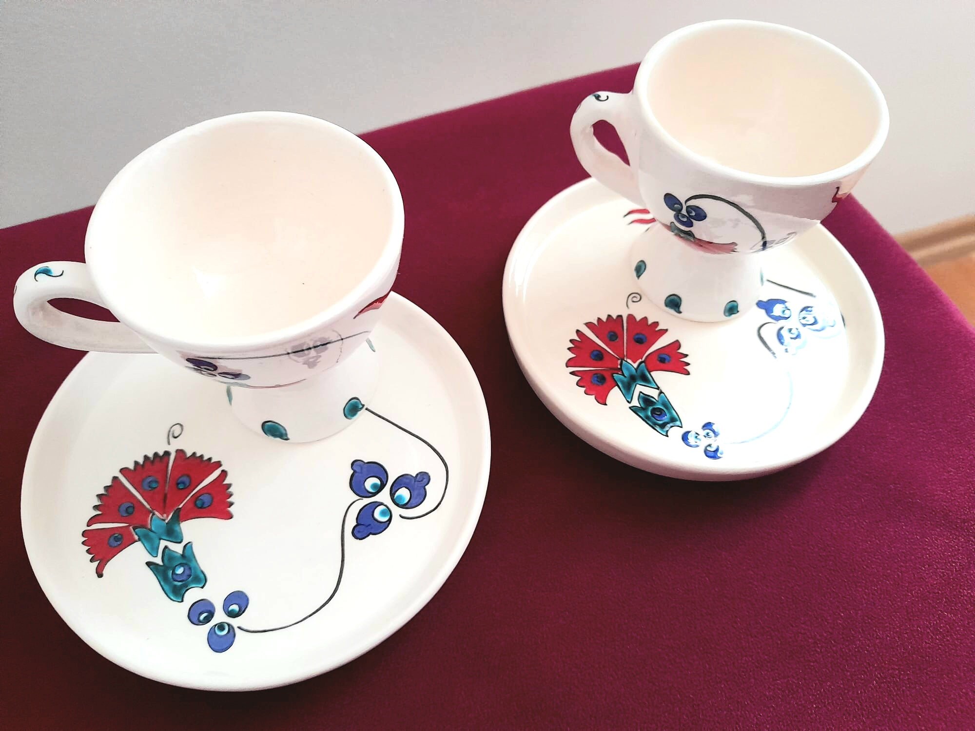 Set of 2 , Exquisite Iznik Style Ceramic Coffee / Espresso Cup With ...