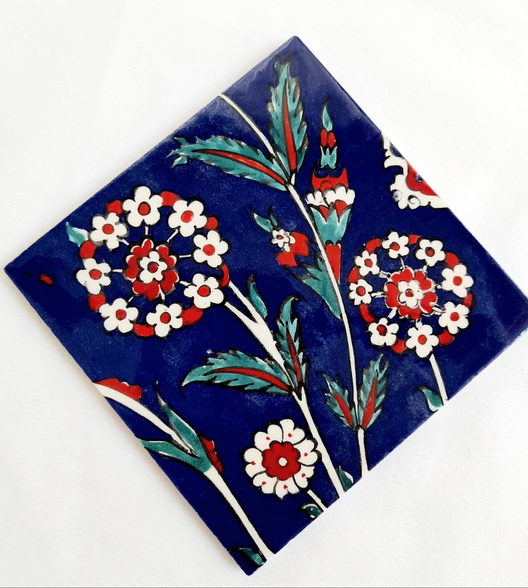 Handpainted Iznik Style Wall Tile, Floral Scroll Pattern Tile, Ceramic ...