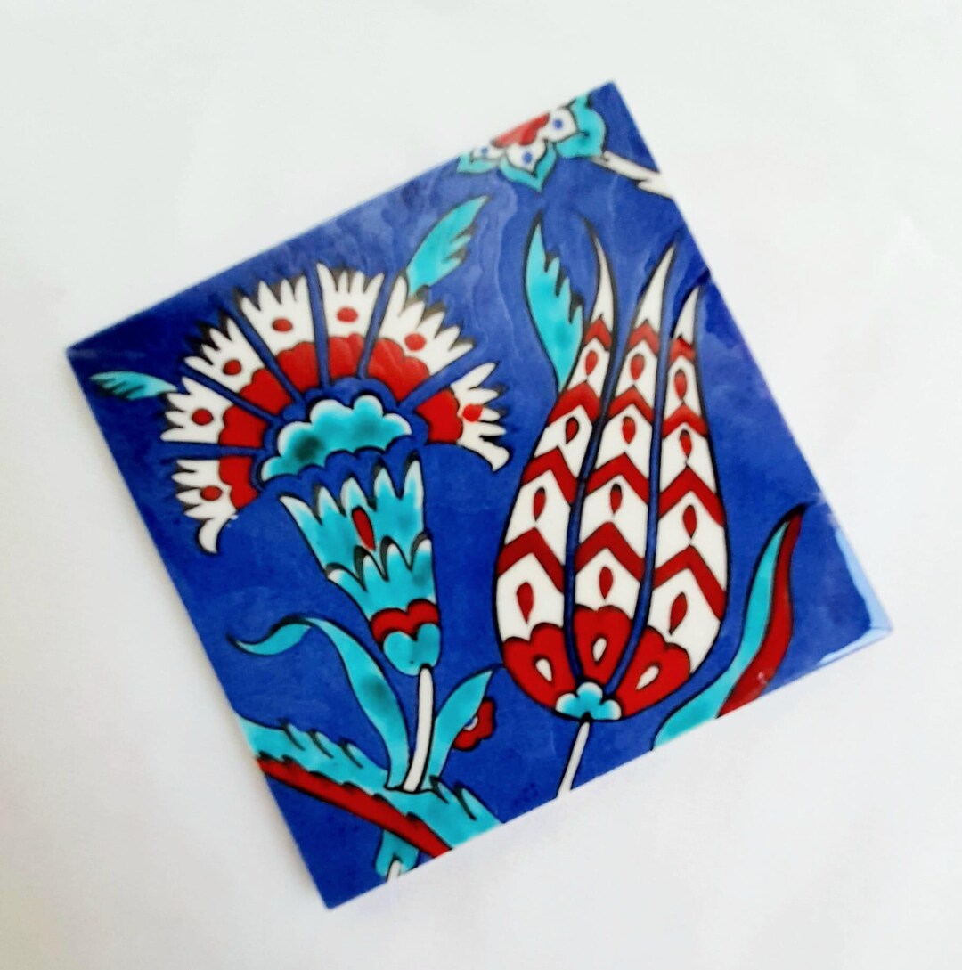 Handpainted Iznik Style Wall Tile, Floral Scroll Pattern Tile, Ceramic ...