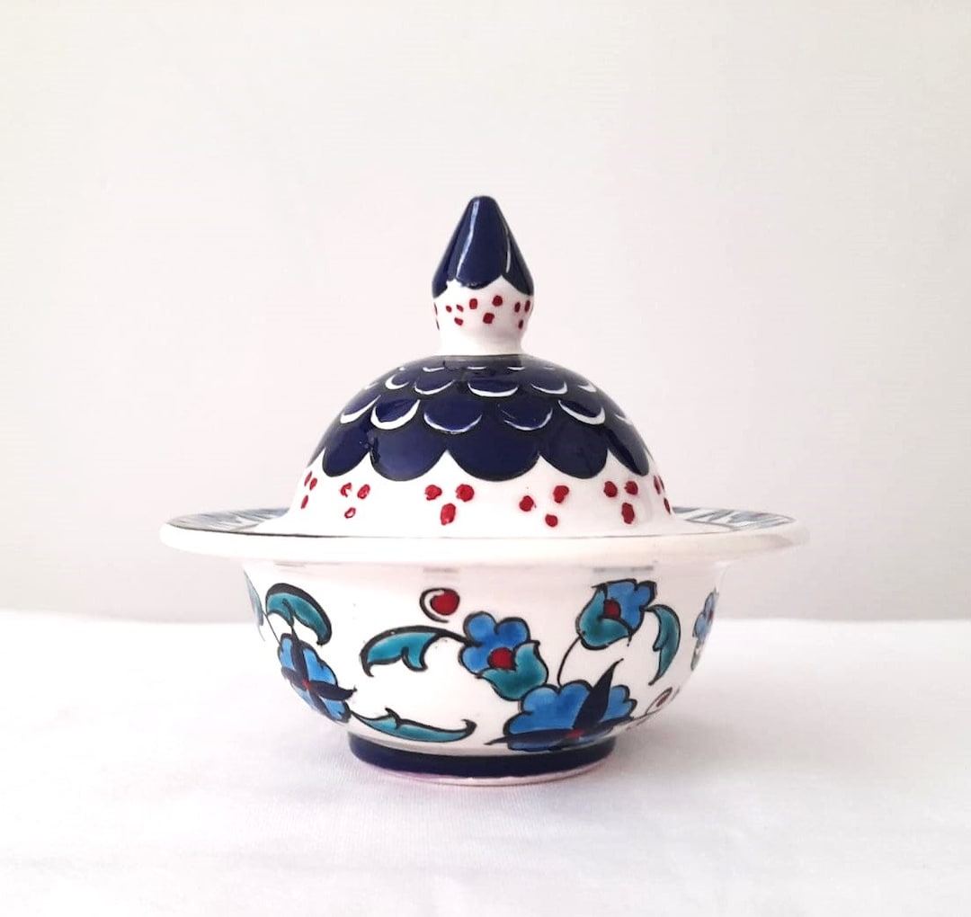 Exquisite Iznik Style Ceramic Candy Bowl With Lids Adorned With Blue ...