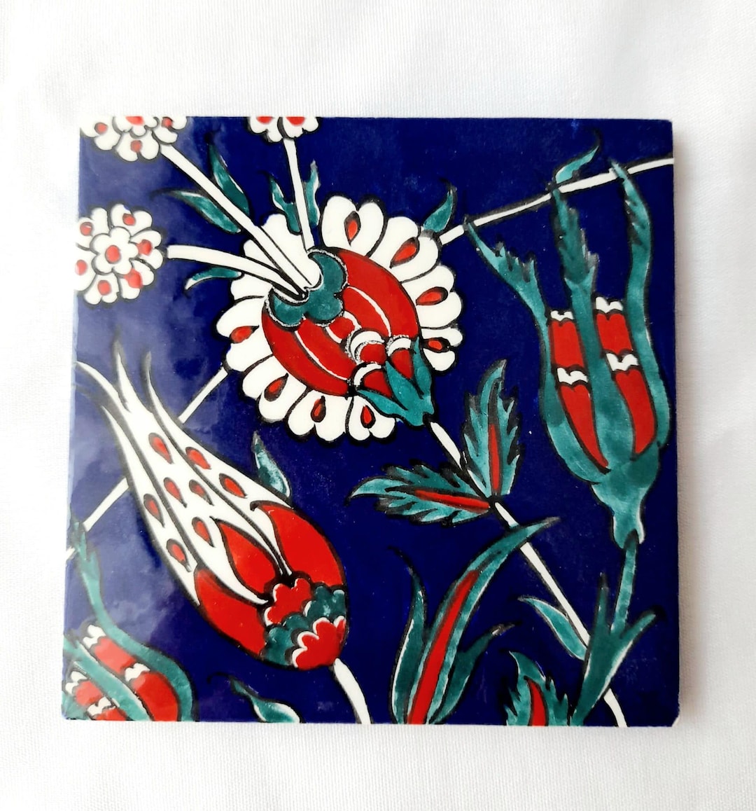 Exquisite Iznik Style Ceramic Tile Scroll Motifs - Handpainted Turkish ...