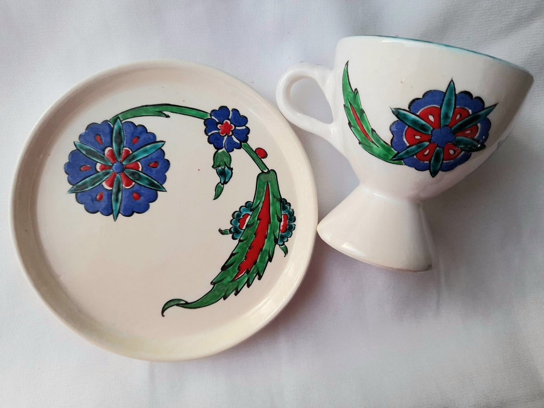 Exquisite Iznik Style Ceramic Coffee / Espresso Cup Set With Floral ...