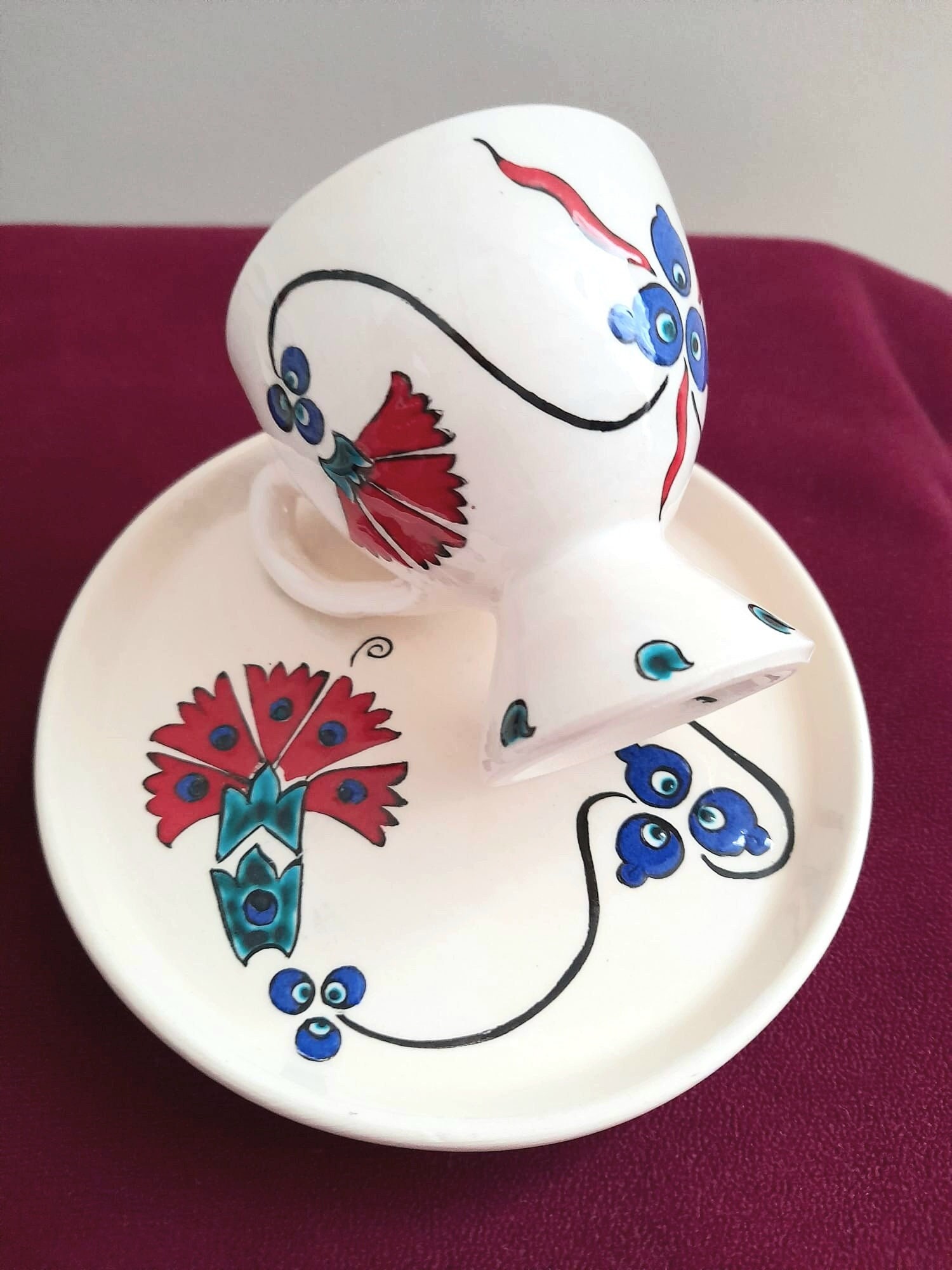 Set of 2 , Exquisite Iznik Style Ceramic Coffee / Espresso Cup With ...