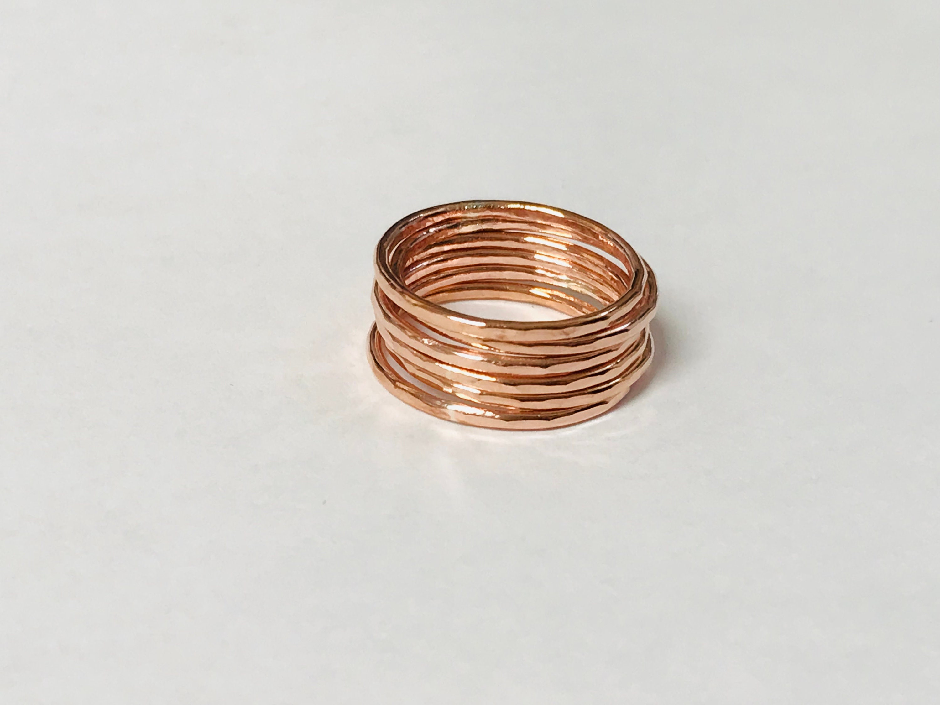 Minimalist Set of 6 Solid Copper Rings Textured Hammered - Etsy