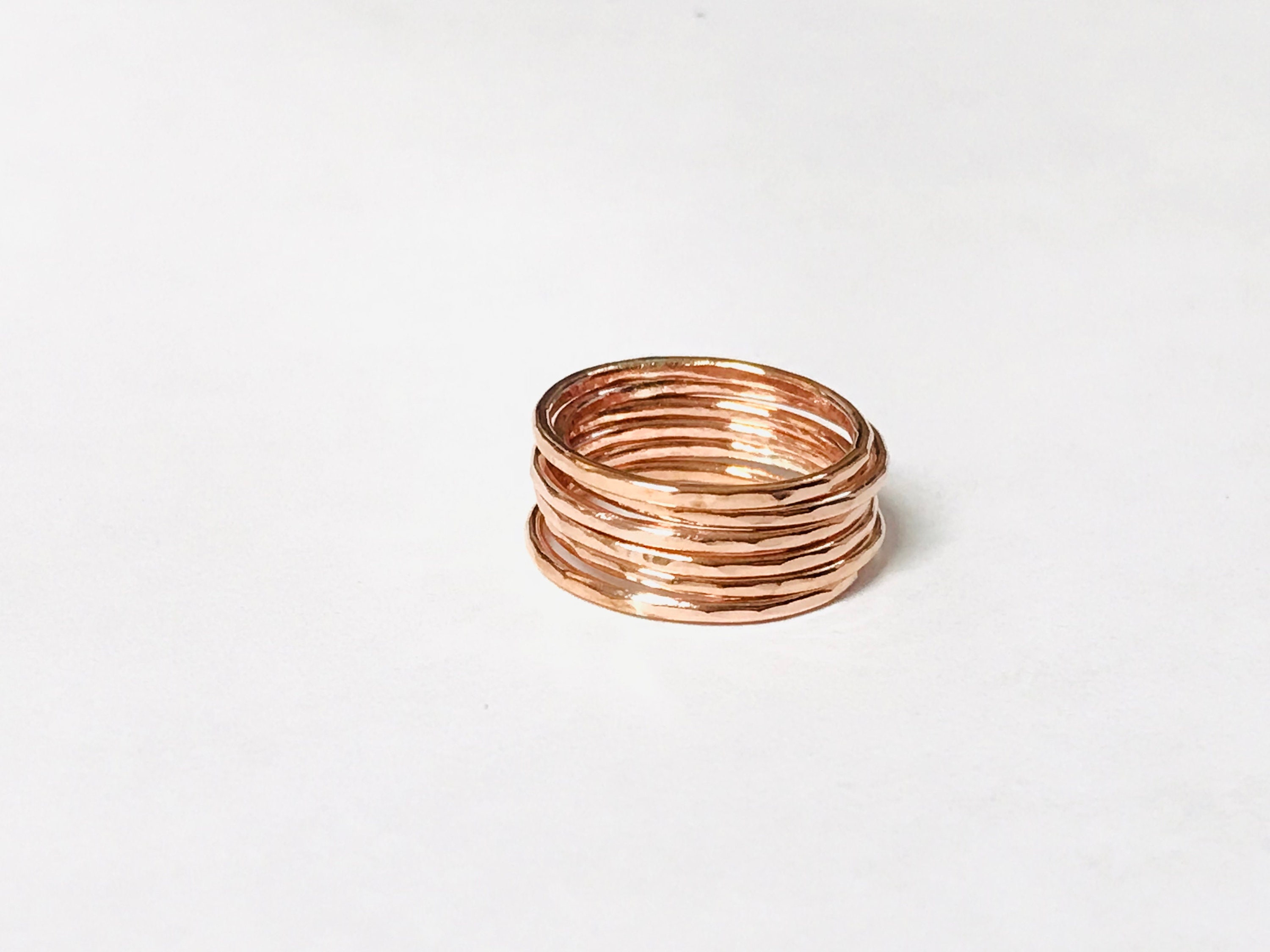 Minimalist Solid Copper Set of 6 Rings Textured Hammered - Etsy
