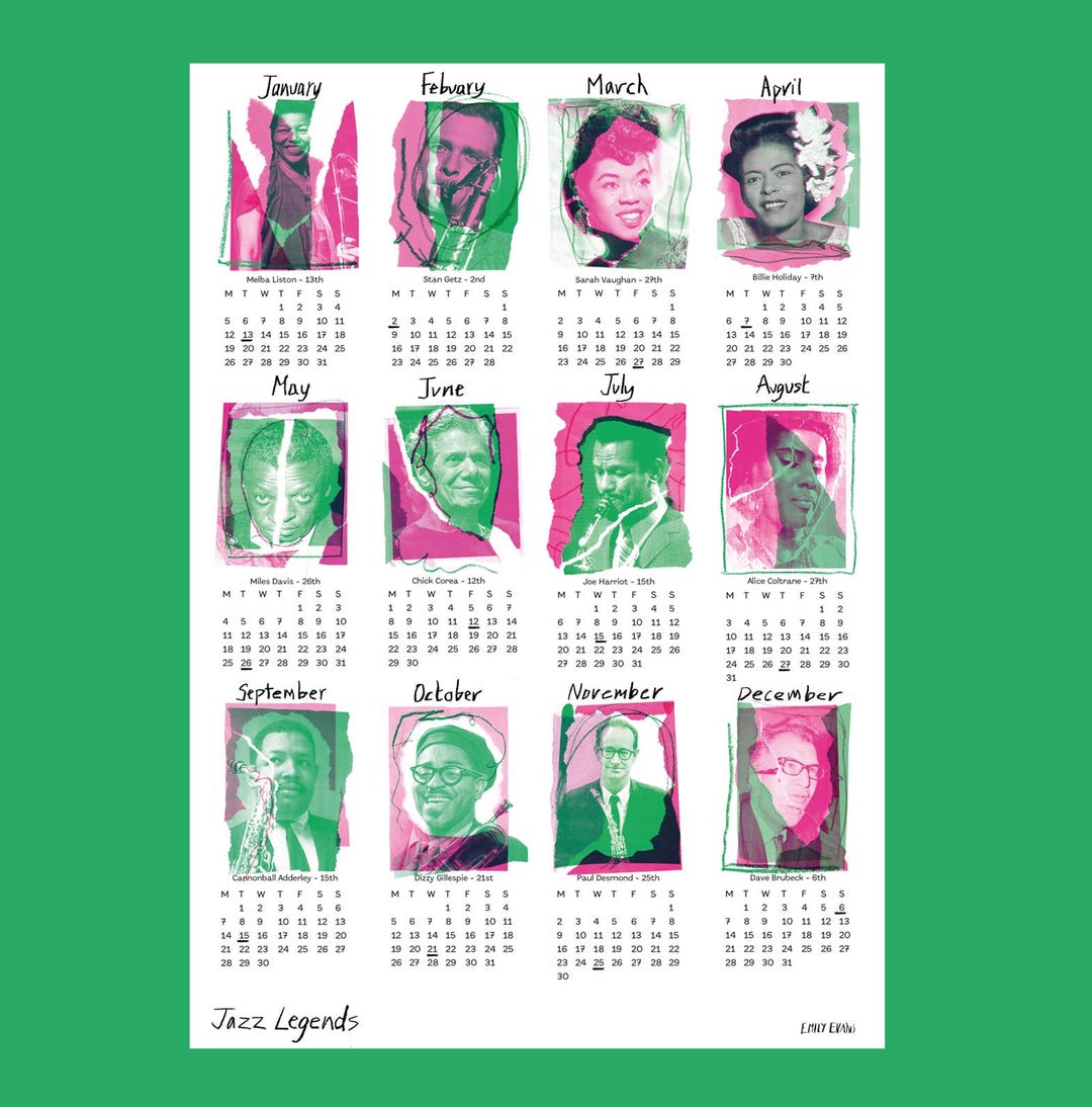 Jazz Legends Calendar Giclee Print A3 - 29.7cm X 42.cm - Etsy