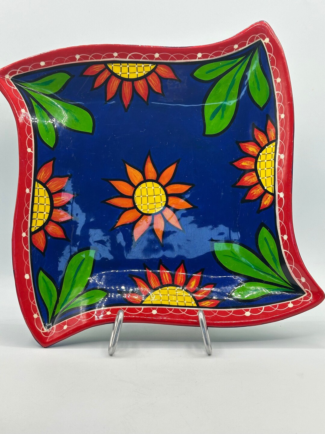 Talavera Style Signed Angled Serving Pottery Plate - Etsy