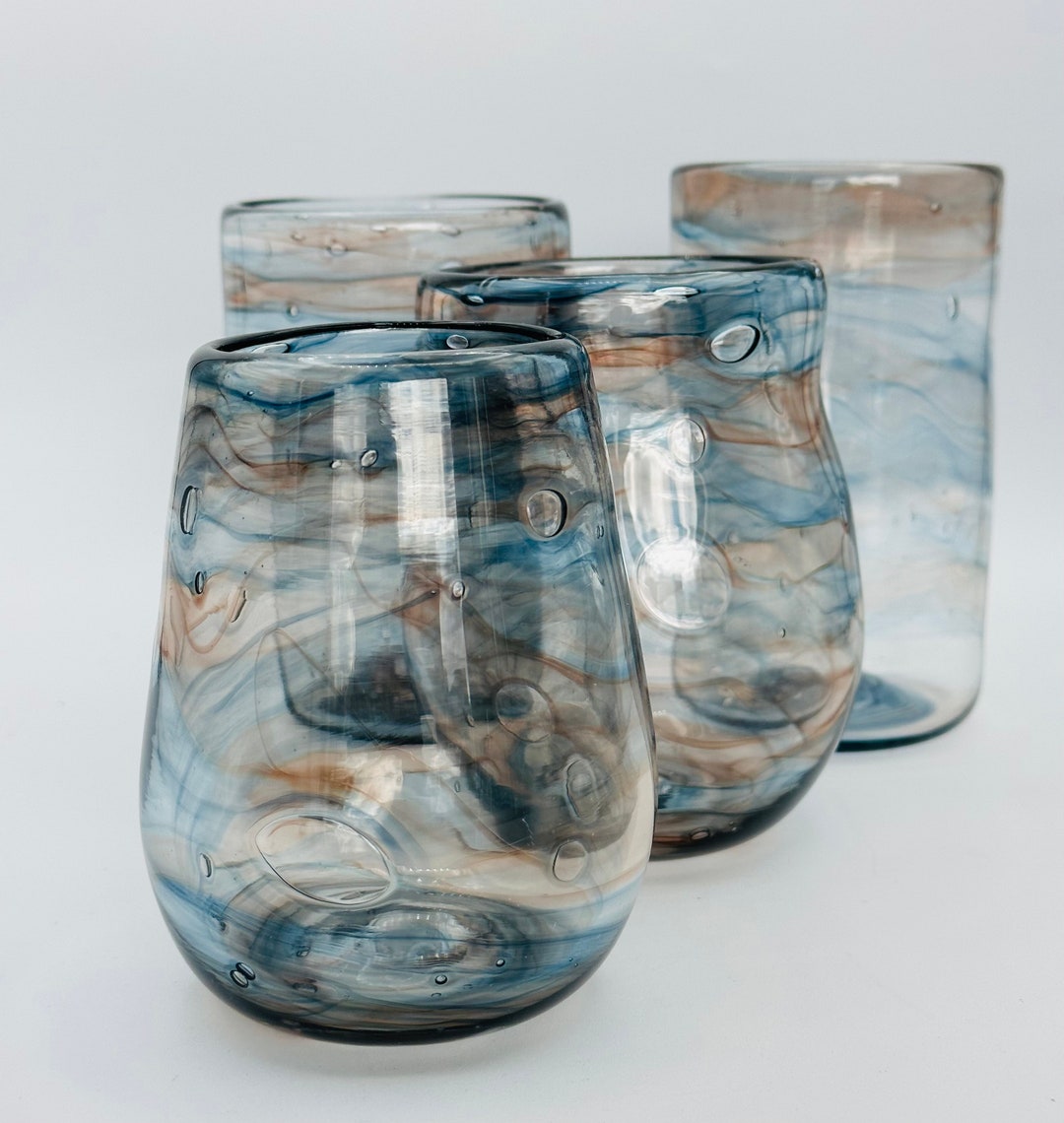 Unique Beautiful Handblown Glasses Set of 4 - Etsy