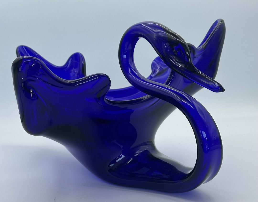 Beautiful Vintage Deep Cobalt Blue Art Glass Swan Centerpiece - Etsy