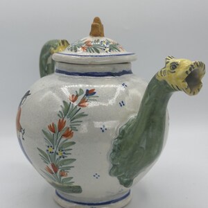 Antique Quimper French Pottery Teapot With a Dragon Head Handle and ...