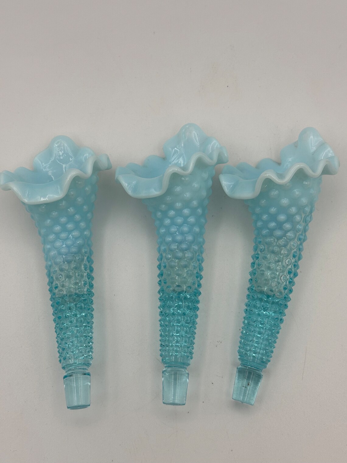 Vintage Fenton Art Glass Blue Opalescent Hobnail 3 Horn Epergne - Etsy