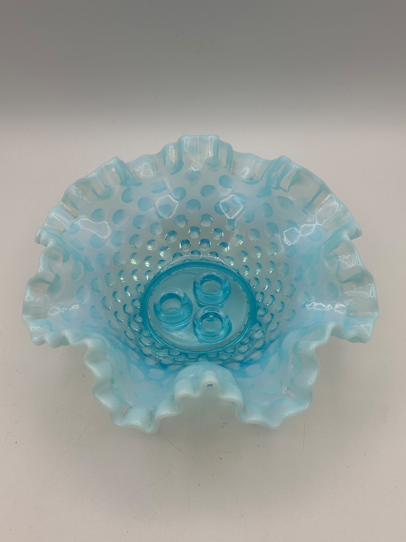 Vintage Fenton Art Glass Blue Opalescent Hobnail 3 Horn Epergne - Etsy
