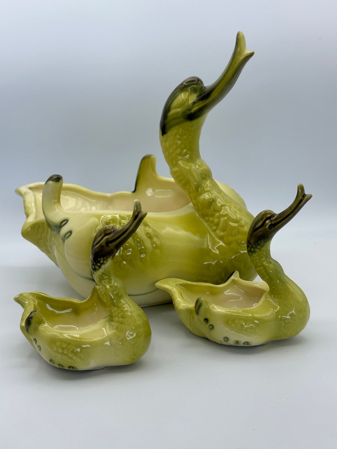 Set of 3 Hull Mid Century Green Pottery Swans - Etsy
