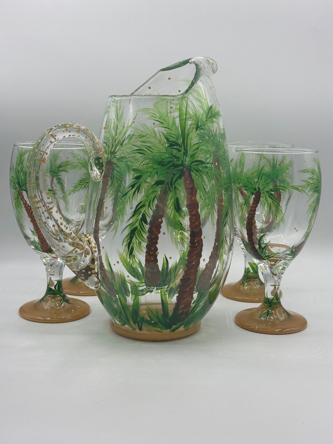 Hand-painted and Artist-signed Glass Pitcher and (5) Wine Glasses - Etsy