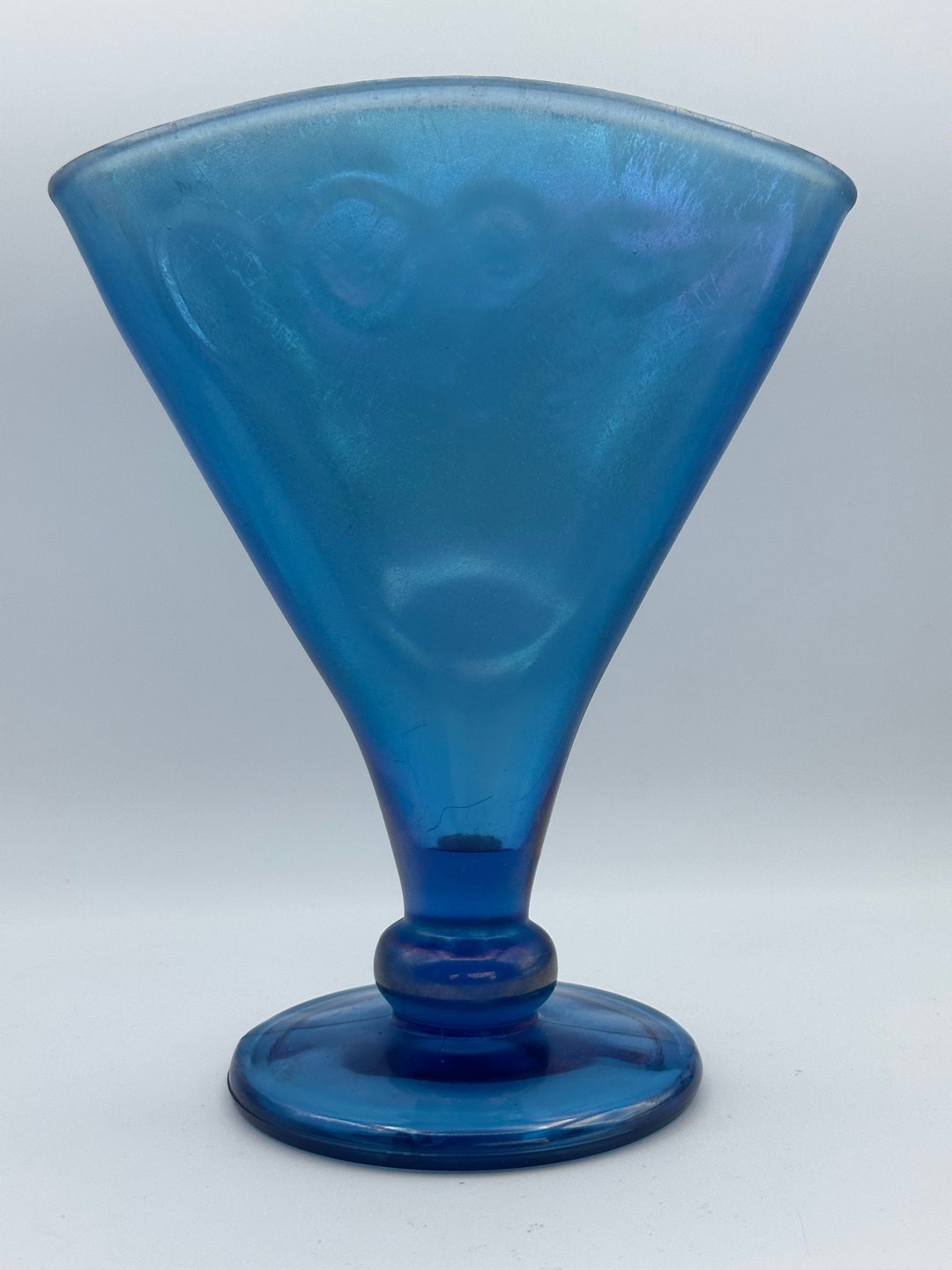 Fenton MMA Blue Iridescent Vintage Stretch Glass Fan Vase - Etsy